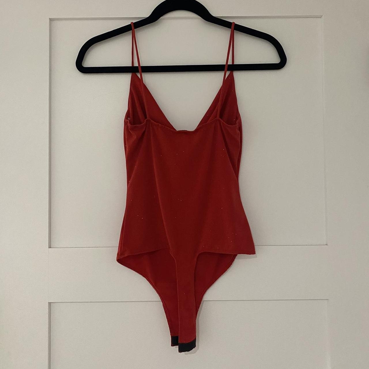 Bright red spaghetti strap sparkly bodysuit with... - Depop