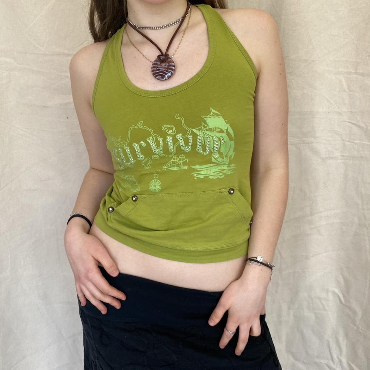 Super cool vintage green graphic tank top with... - Depop