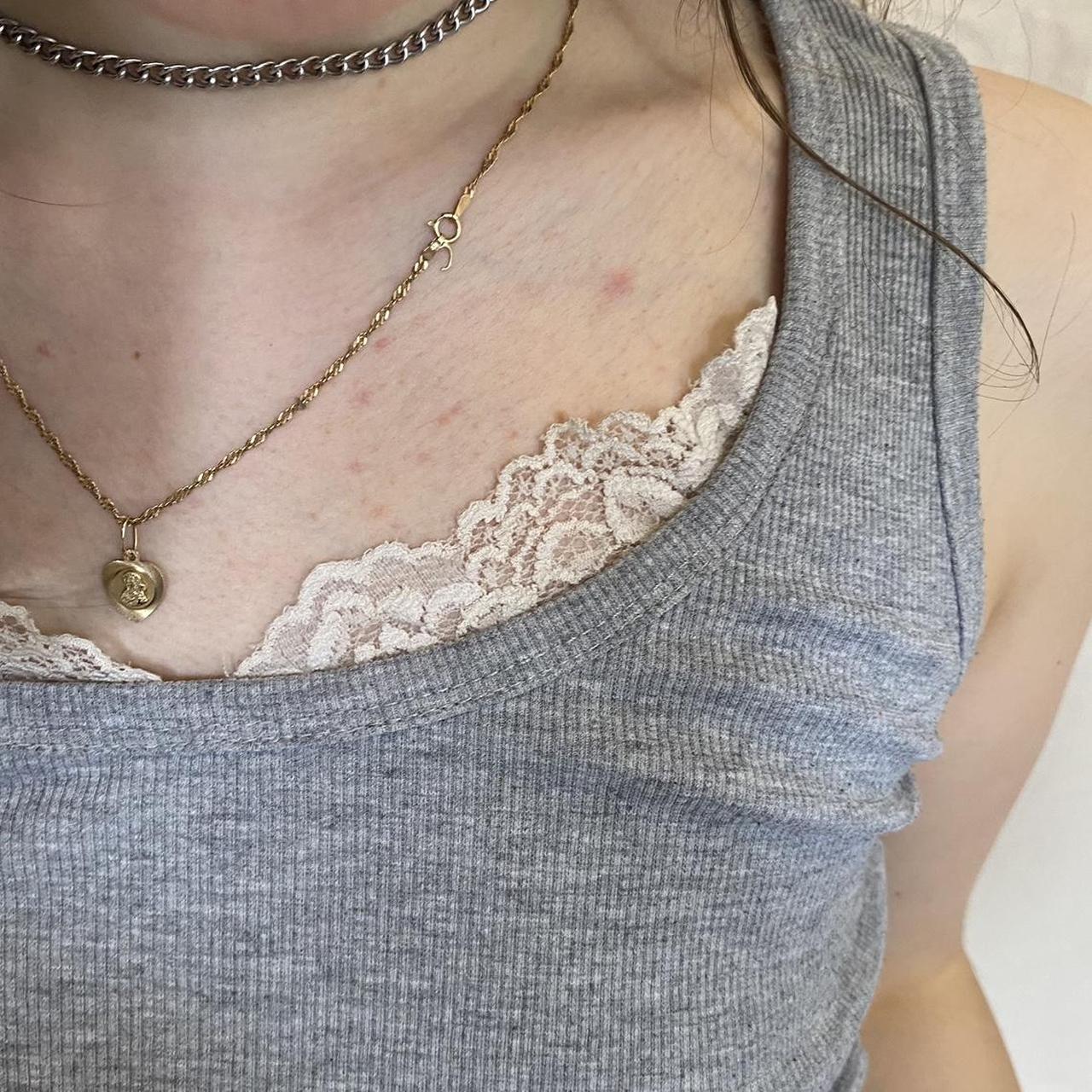 SUPER COOL grey cami with lace details on collar!... - Depop