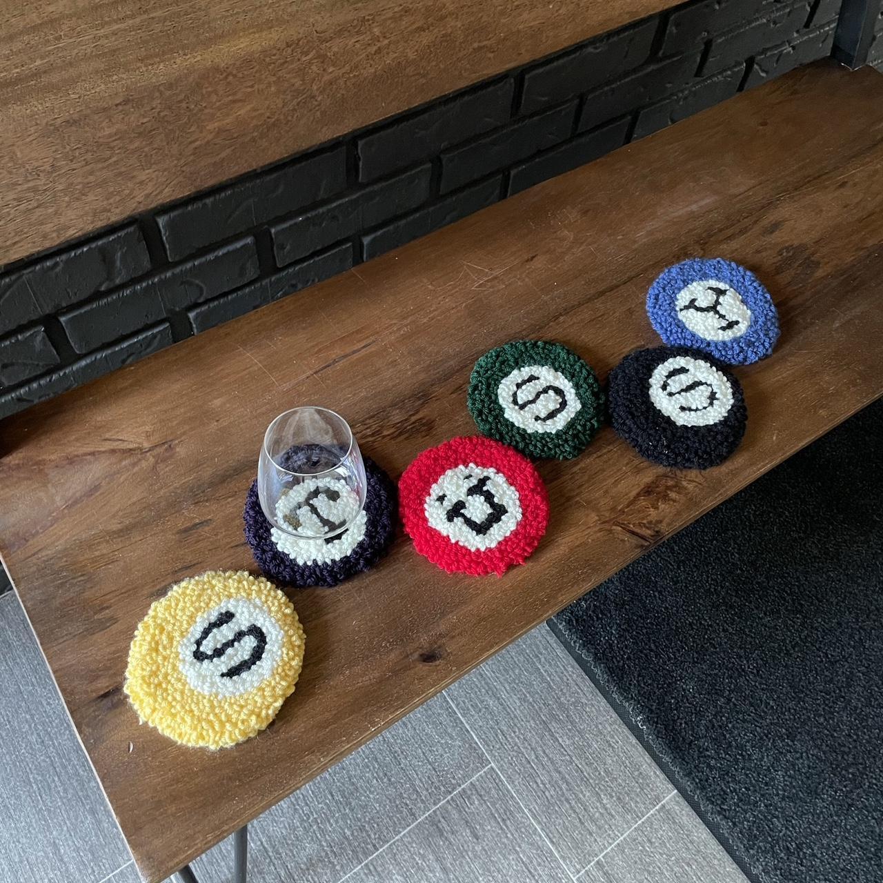 Handmade stussy billiard coasters Punch needled —... - Depop