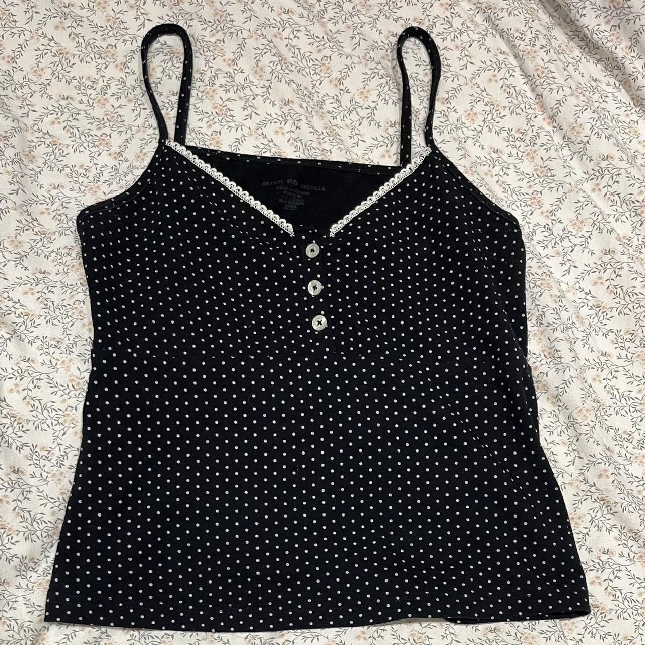 ୨୧ brandy melville black and white polka dot henley... - Depop