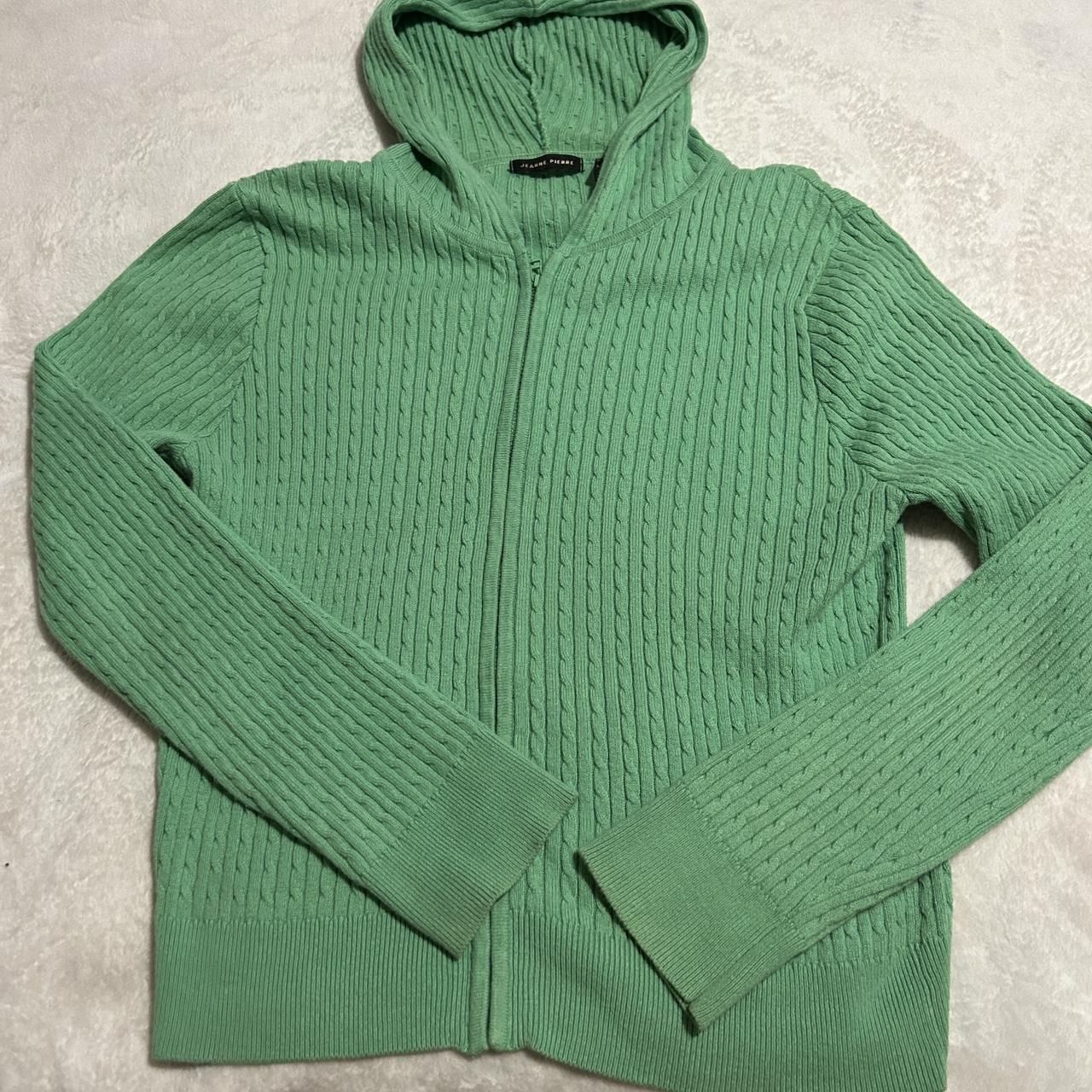 vintage green cable knit zip up sweater no flaws no... - Depop
