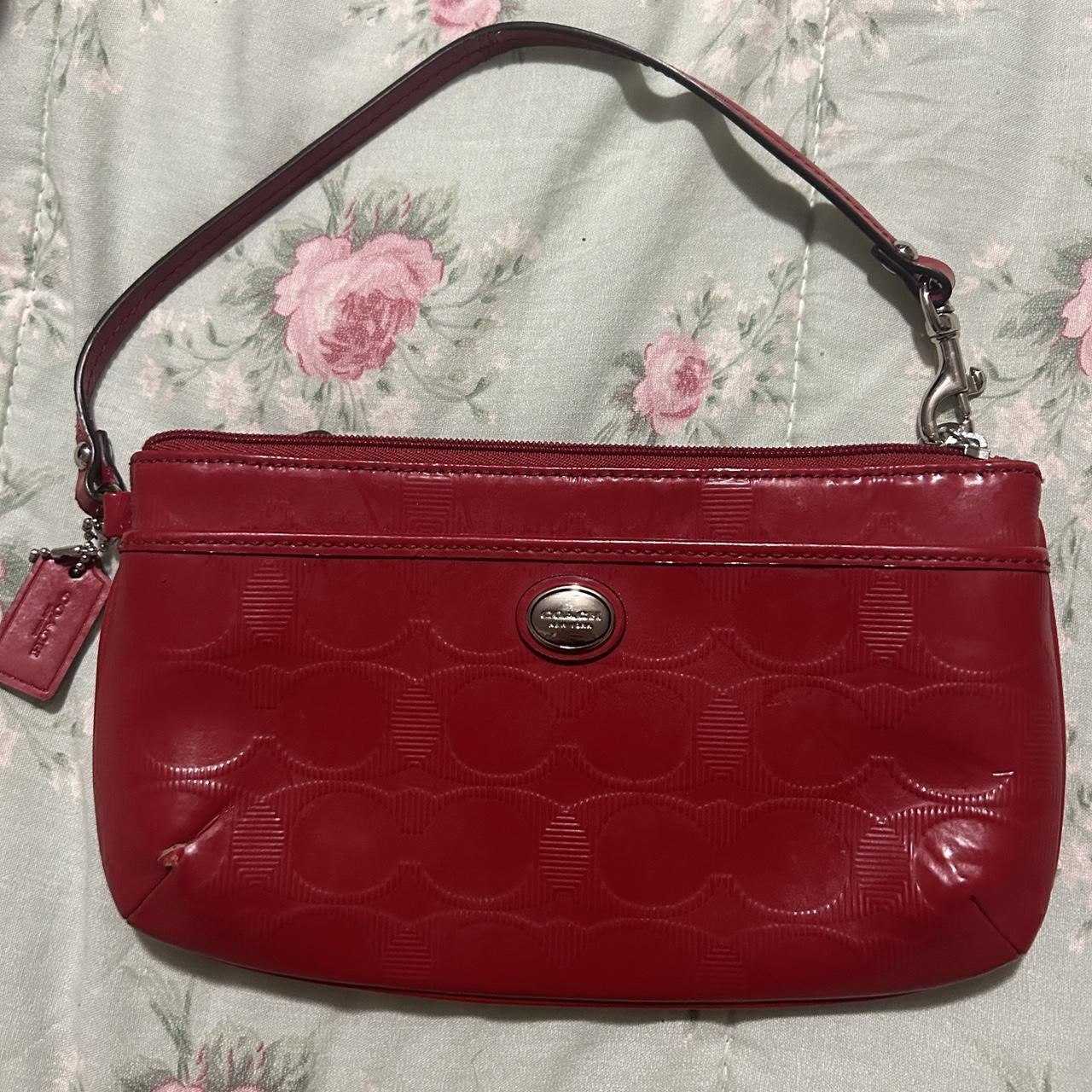 vintage y2k red leather coach purse textured... - Depop