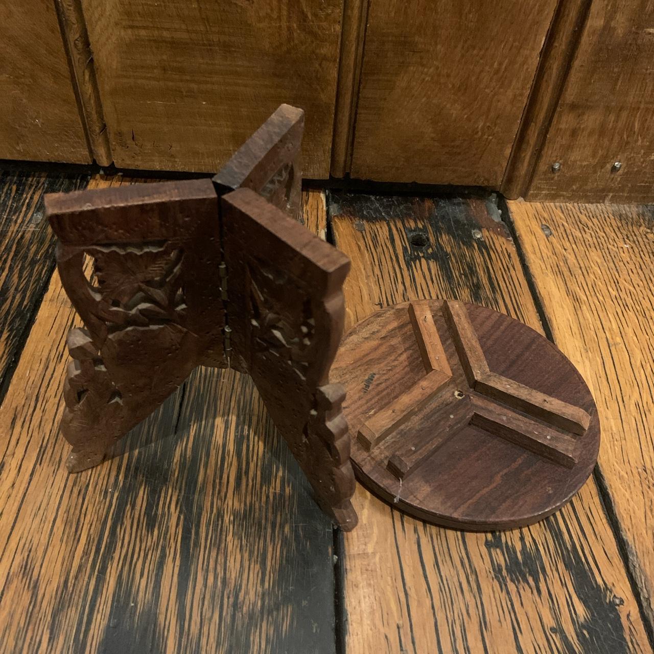 Mini carved wooden table. Collapsible legs ☀️... - Depop