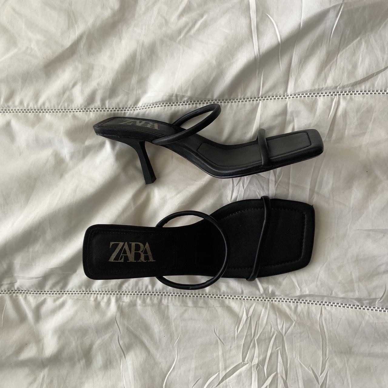 Zara black mini strappy heeled sandal. Super cute... - Depop