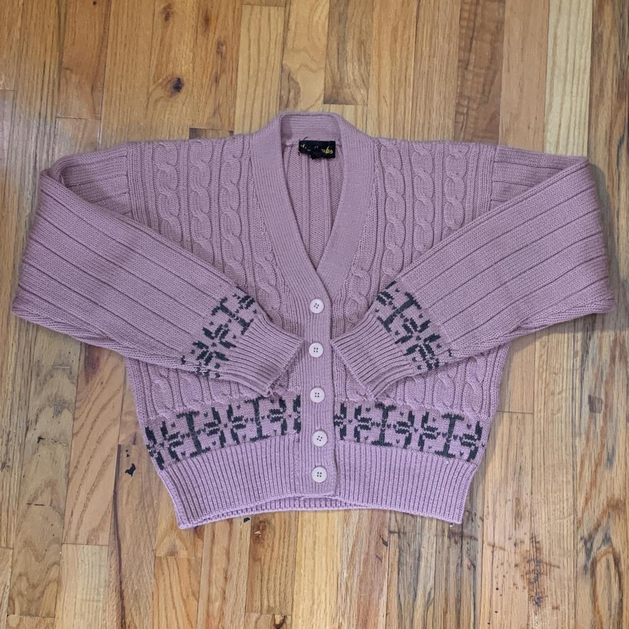 vintage dusty pink 100% wool cardigan authentic knit... - Depop