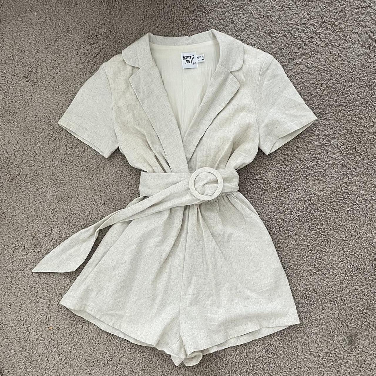 Princess Polly Belted Romper in beige Size... - Depop