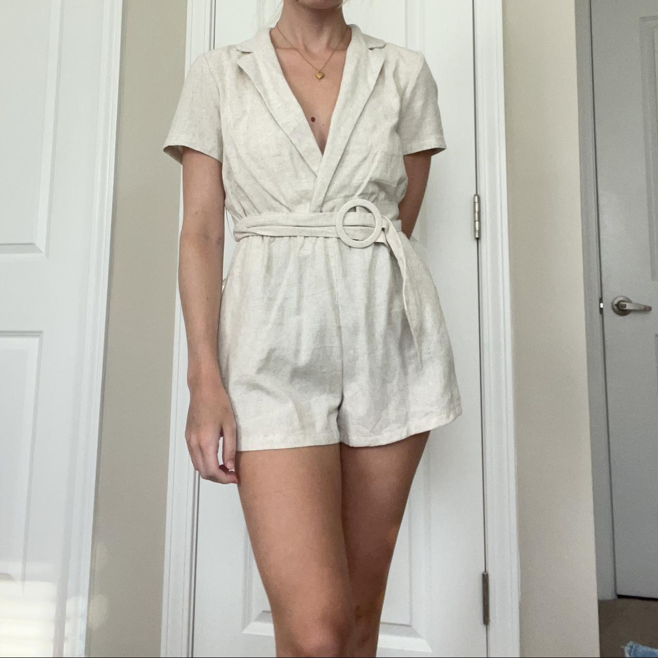 Princess Polly Belted Romper in beige Size... - Depop