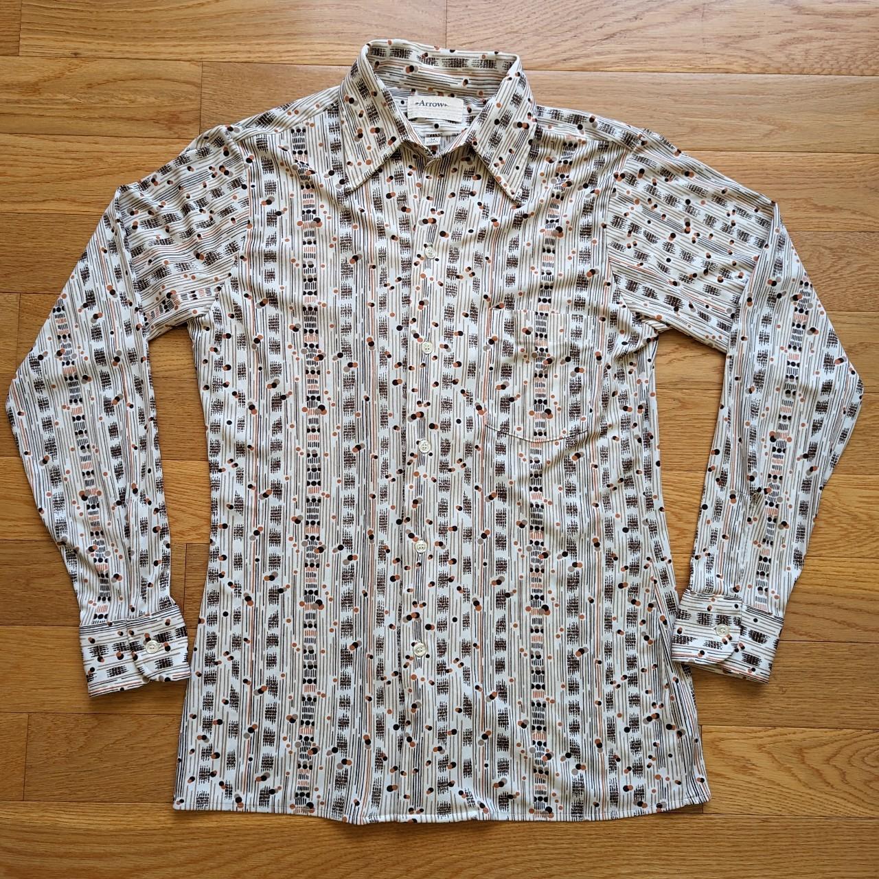 70's polyester button up shirt. Men's size M. Ivory,... - Depop
