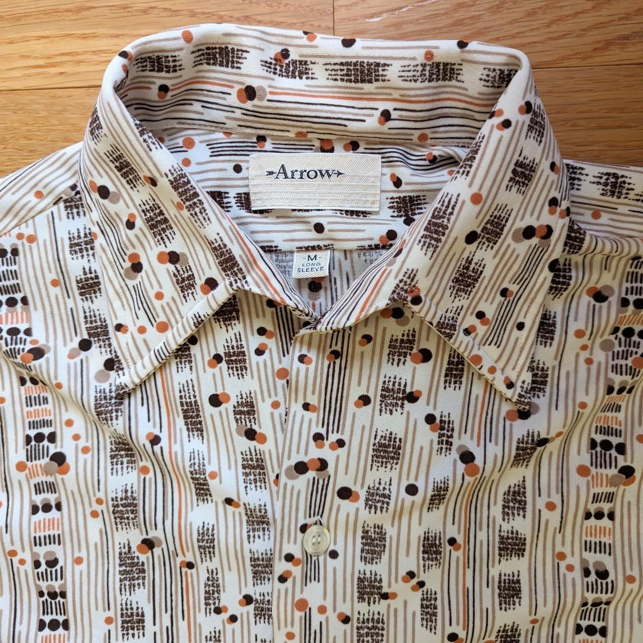 70's polyester button up shirt. Men's size M. Ivory,... - Depop