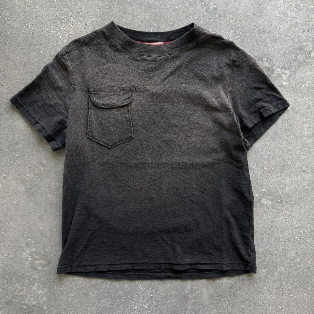 yuremane cropped boxy blank black faded pocket... | Depop