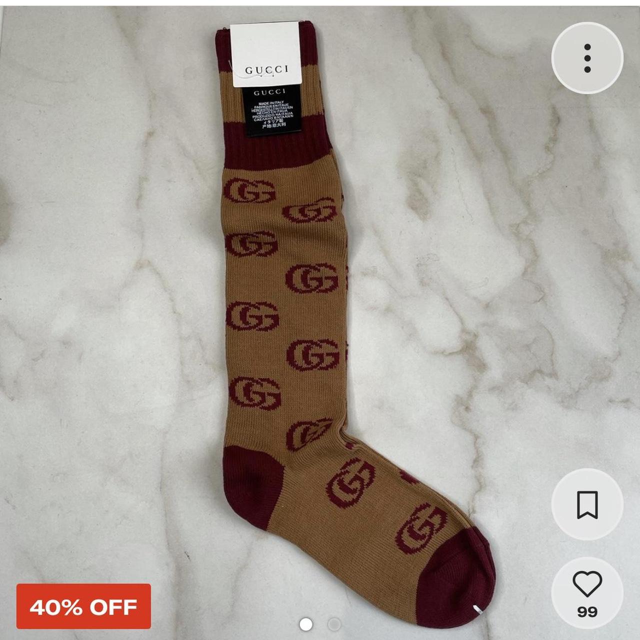 Gucci socks in gold with big burgundy gg pattern.... - Depop