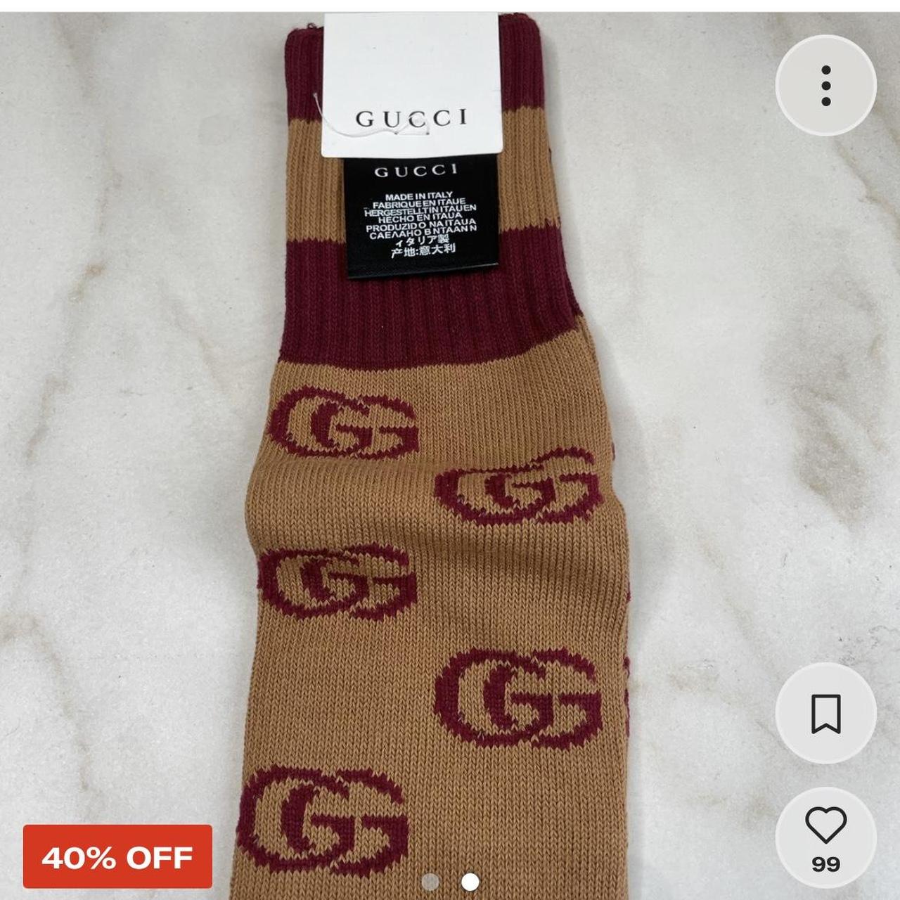 Gucci socks in gold with big burgundy gg pattern.... - Depop