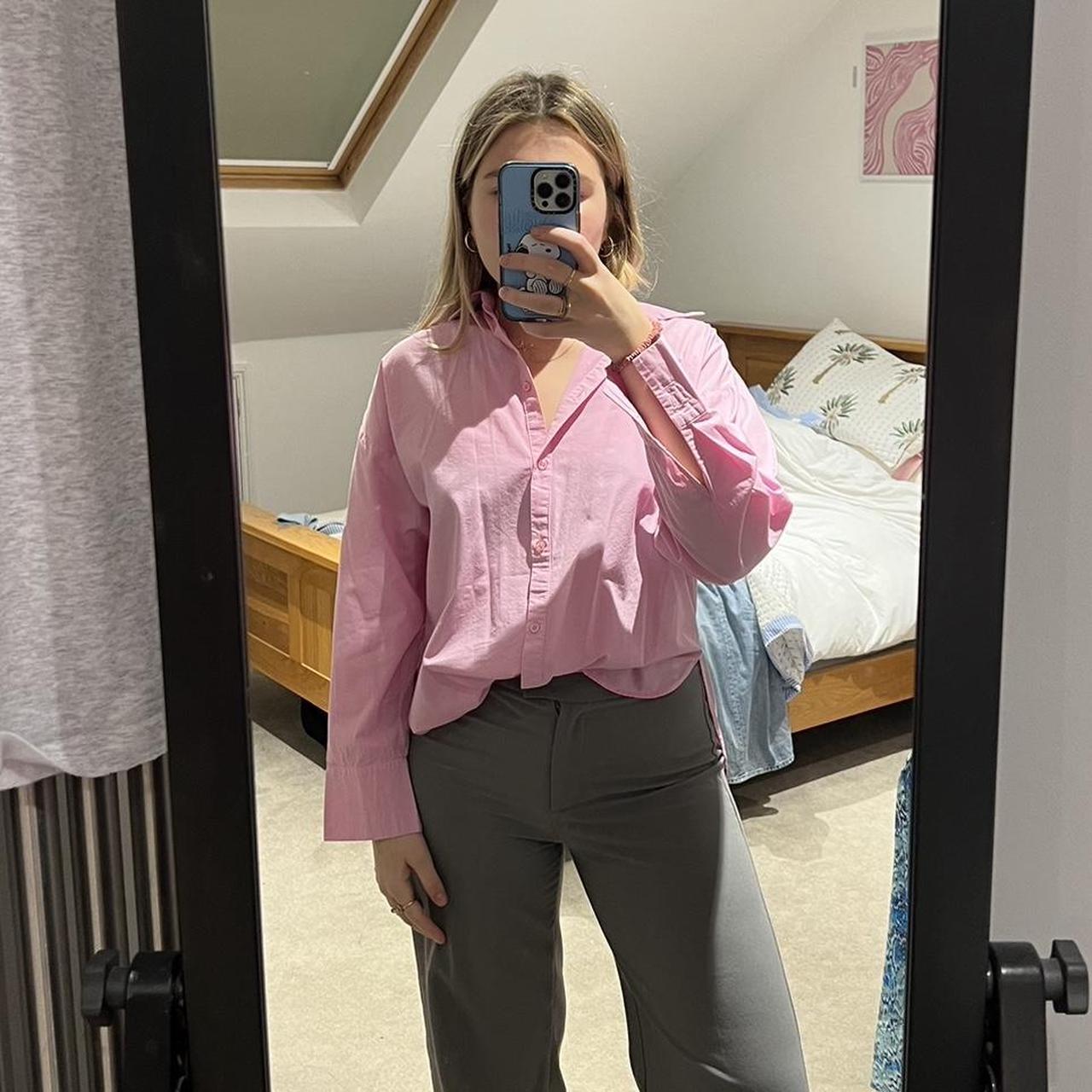 Oversized pink shirt! Pink button down shirt. Nicely... - Depop