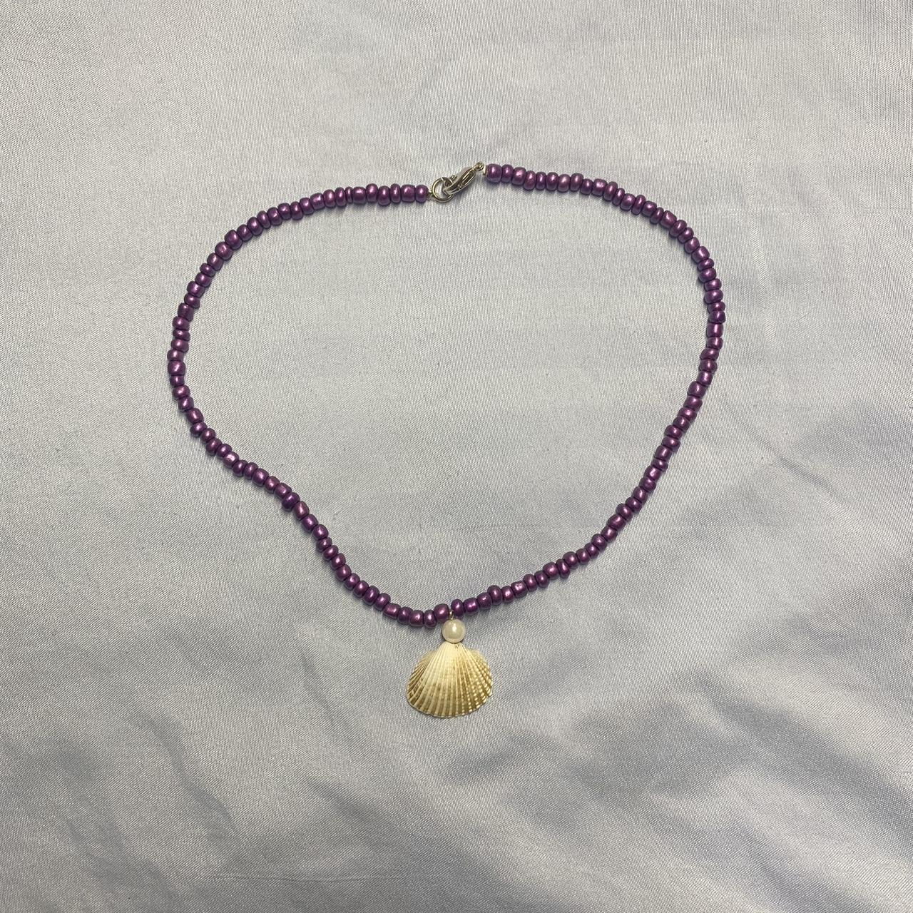 Purple seed bead seashell necklace - Depop
