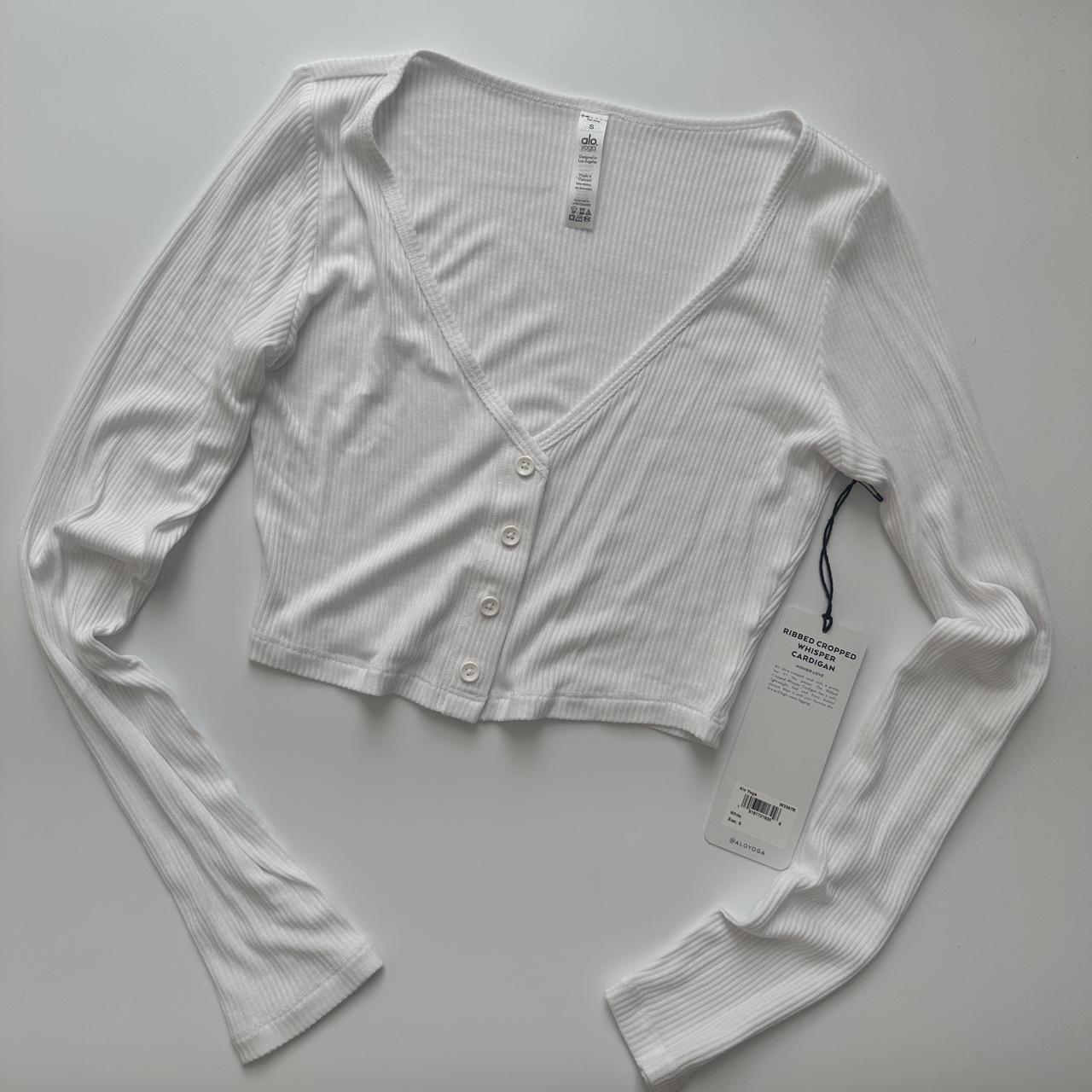 ALO YOGA Ribbed Cropped Whisper Cardigan Colour:... - Depop