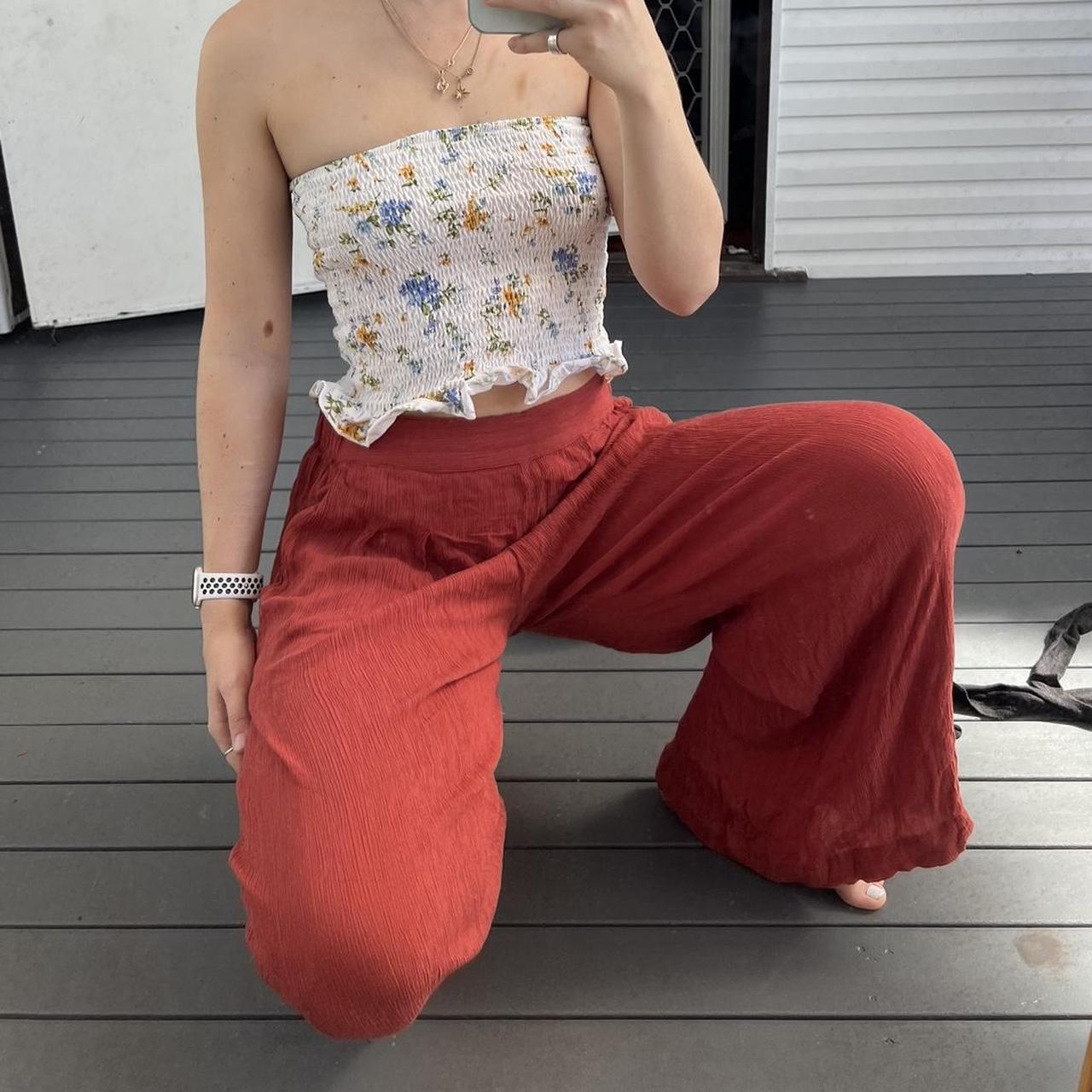 Red Boho Tree of life pants - Depop
