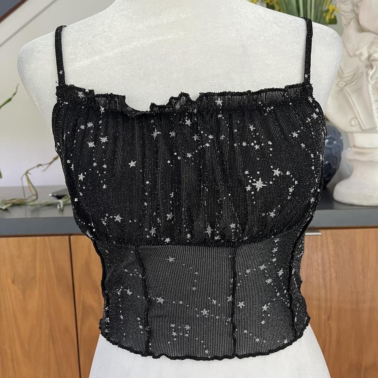 Super cute sheer silver stars glittery top with... - Depop