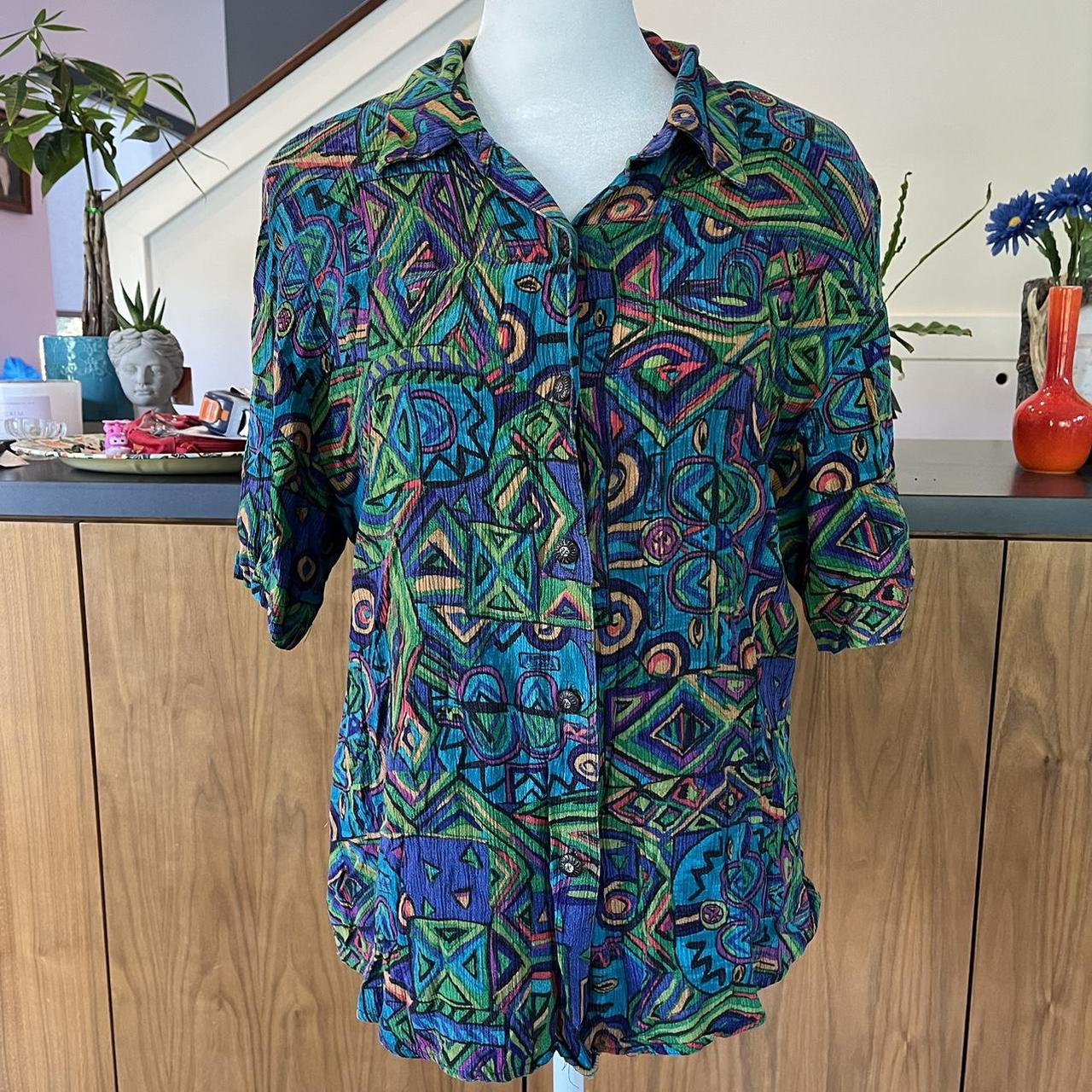 Vintage 90s colorful button up top in good condition... - Depop