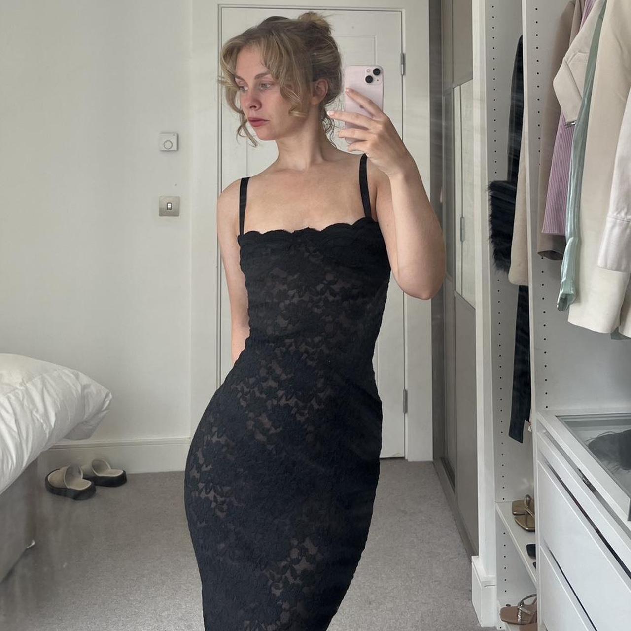 Black lace see though dress. Sheer midi maxi dress.... - Depop