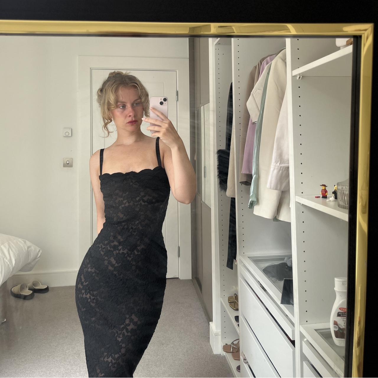 Black lace see though dress. Sheer midi maxi dress.... - Depop