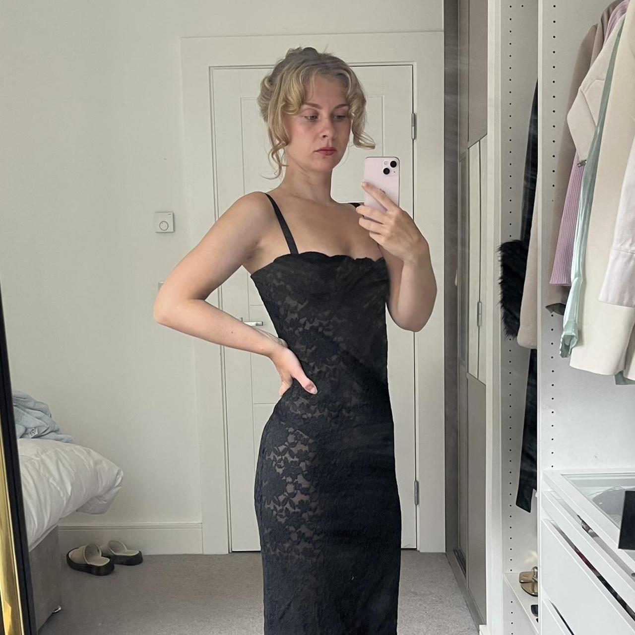 Black lace see though dress. Sheer midi maxi dress.... - Depop