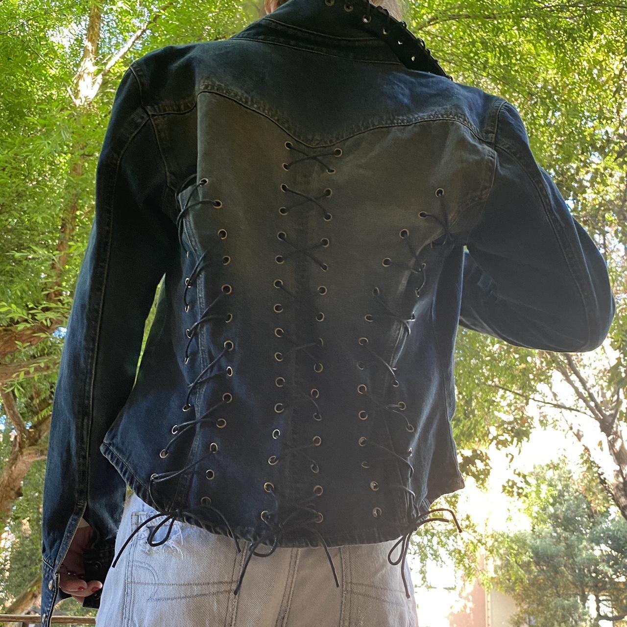 Stylish Jean Jacket with Lace-Up Grommets - Perfect... - Depop