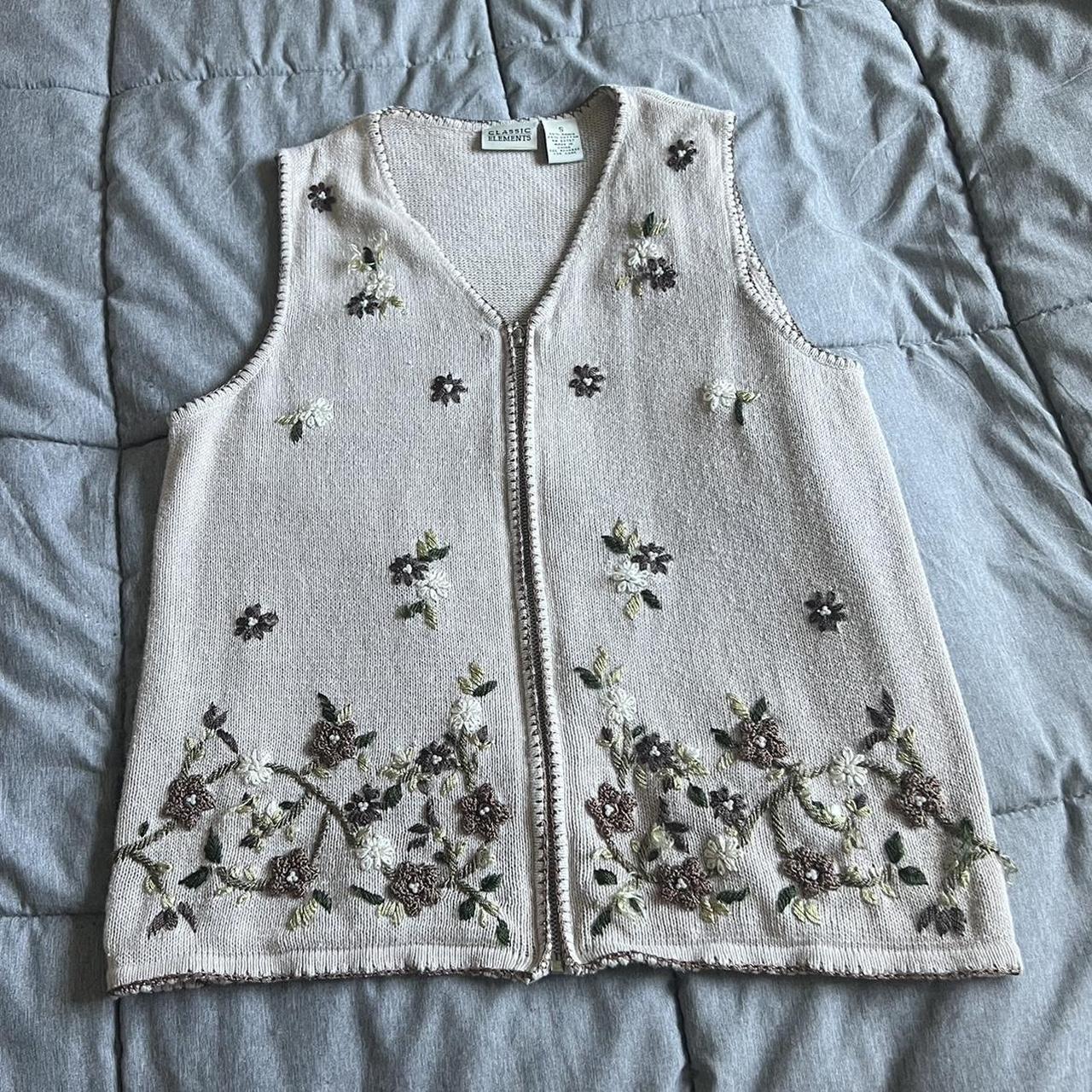 the grandma vest crazy embroidery detail so cute for... - Depop