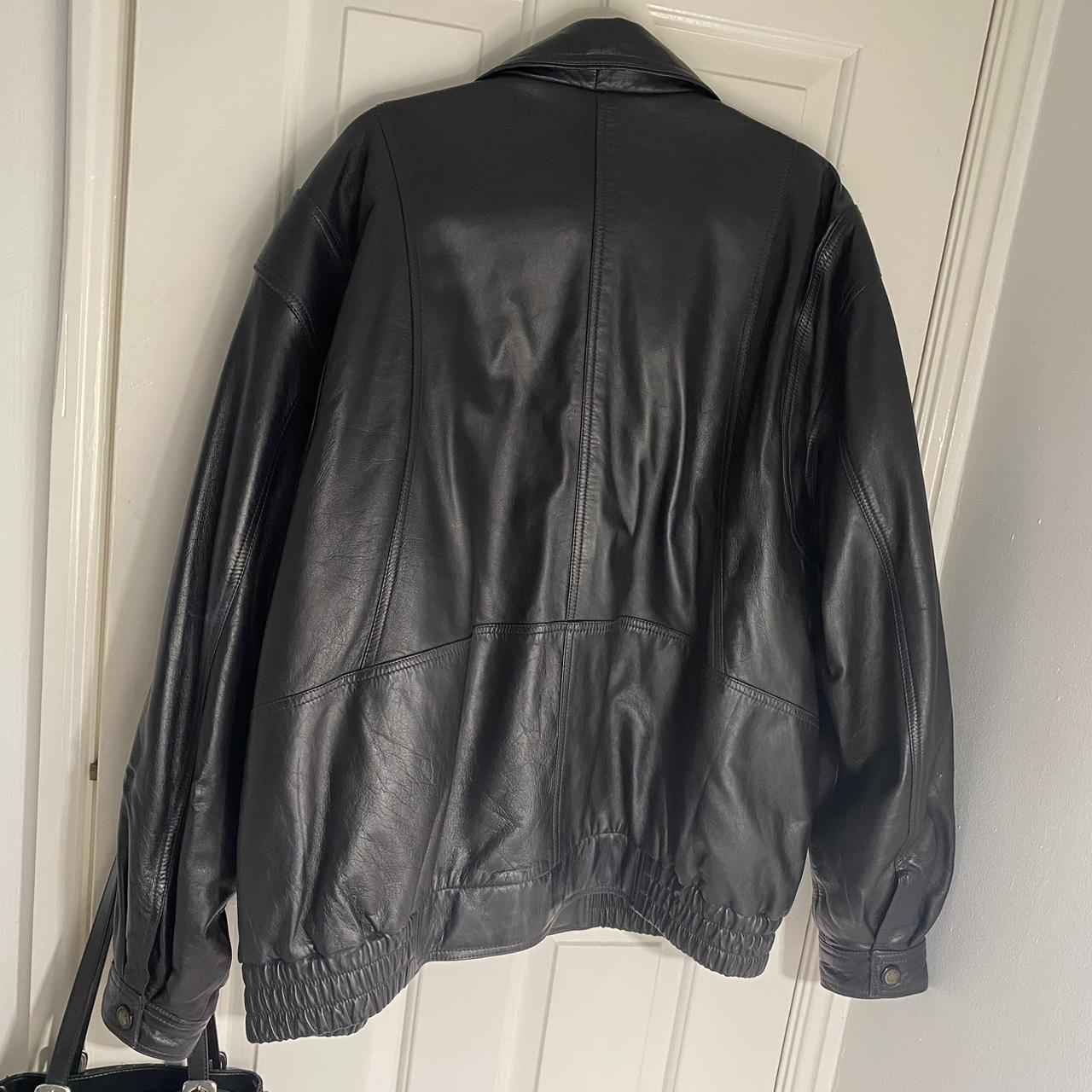 Black vintage oversized leather jacket literally... - Depop