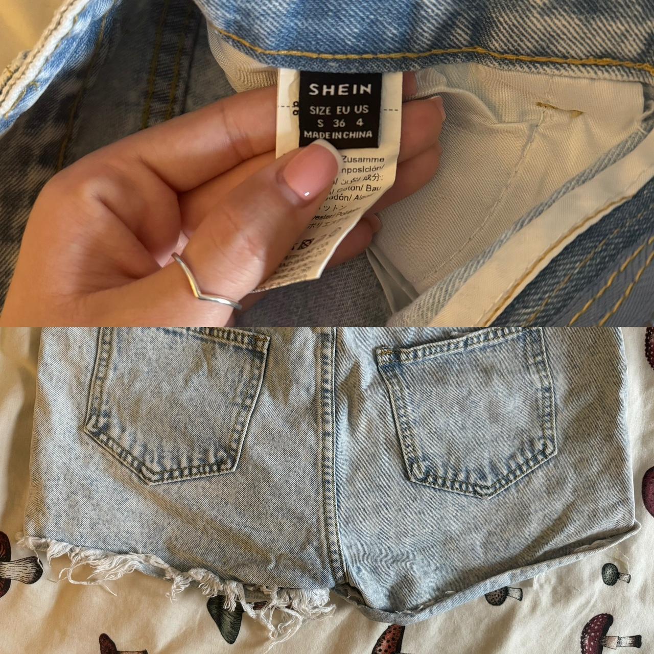 Shein light blue washed denim shorts. Have a ripped... - Depop