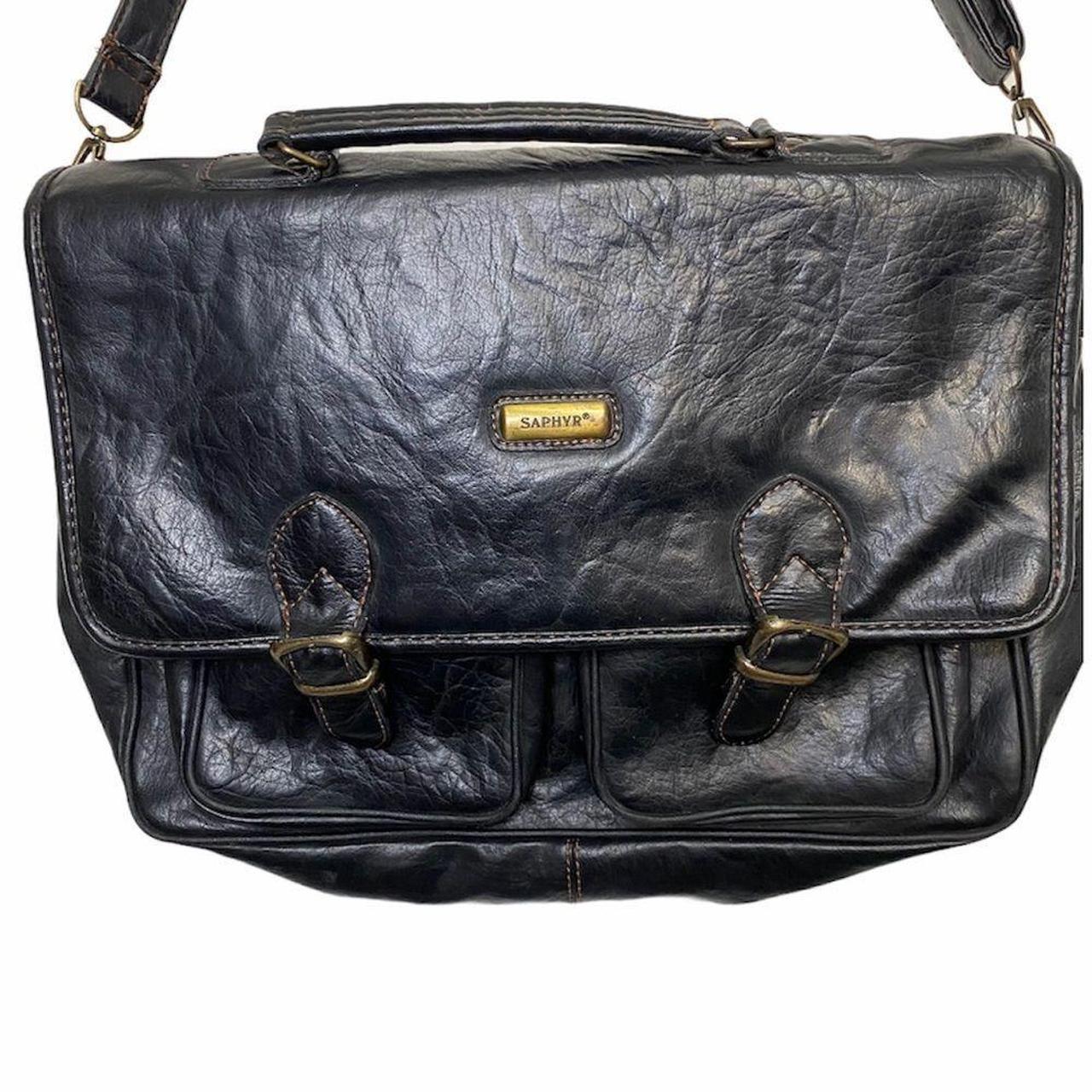 Vintage Saphyr Black Leather Computer Bag. Gently... - Depop