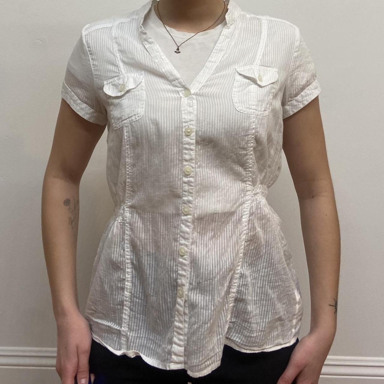 Super cute short sleeved button up! White short... | Depop
