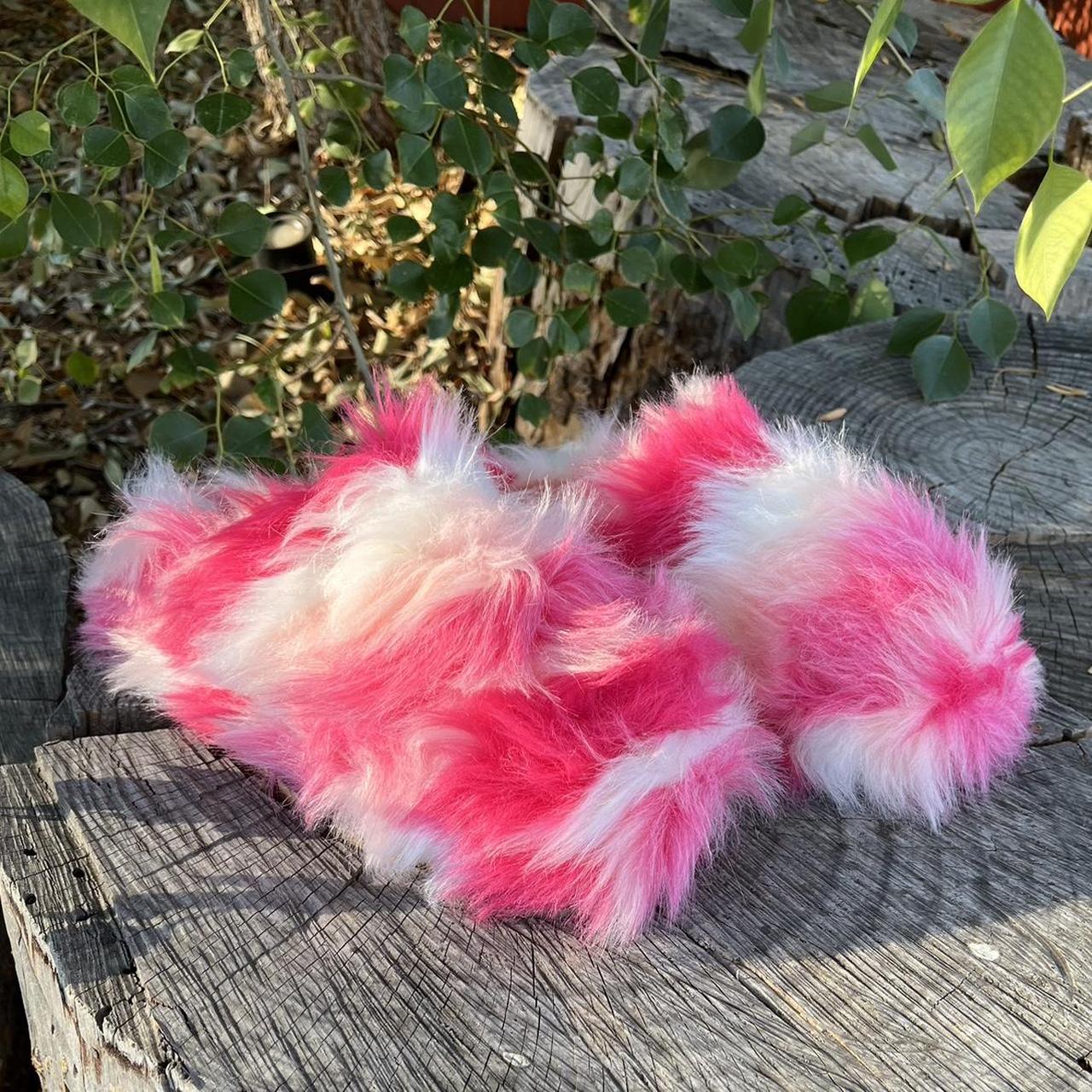 Pink & White Fuzzy Furry Slippers Size U.S. 7 New!!... - Depop