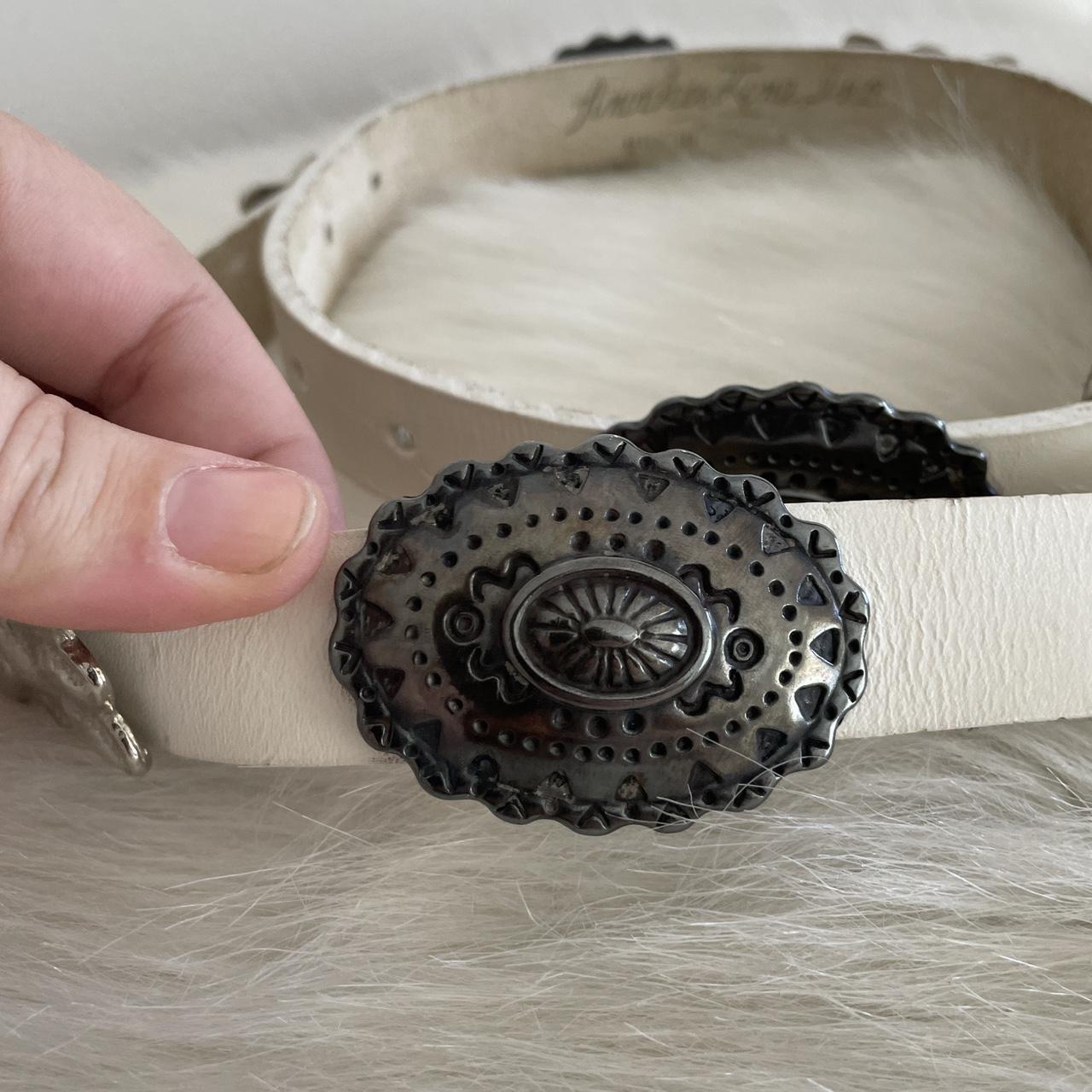 Vintage White Leather 80’s Conch Belt Real... - Depop
