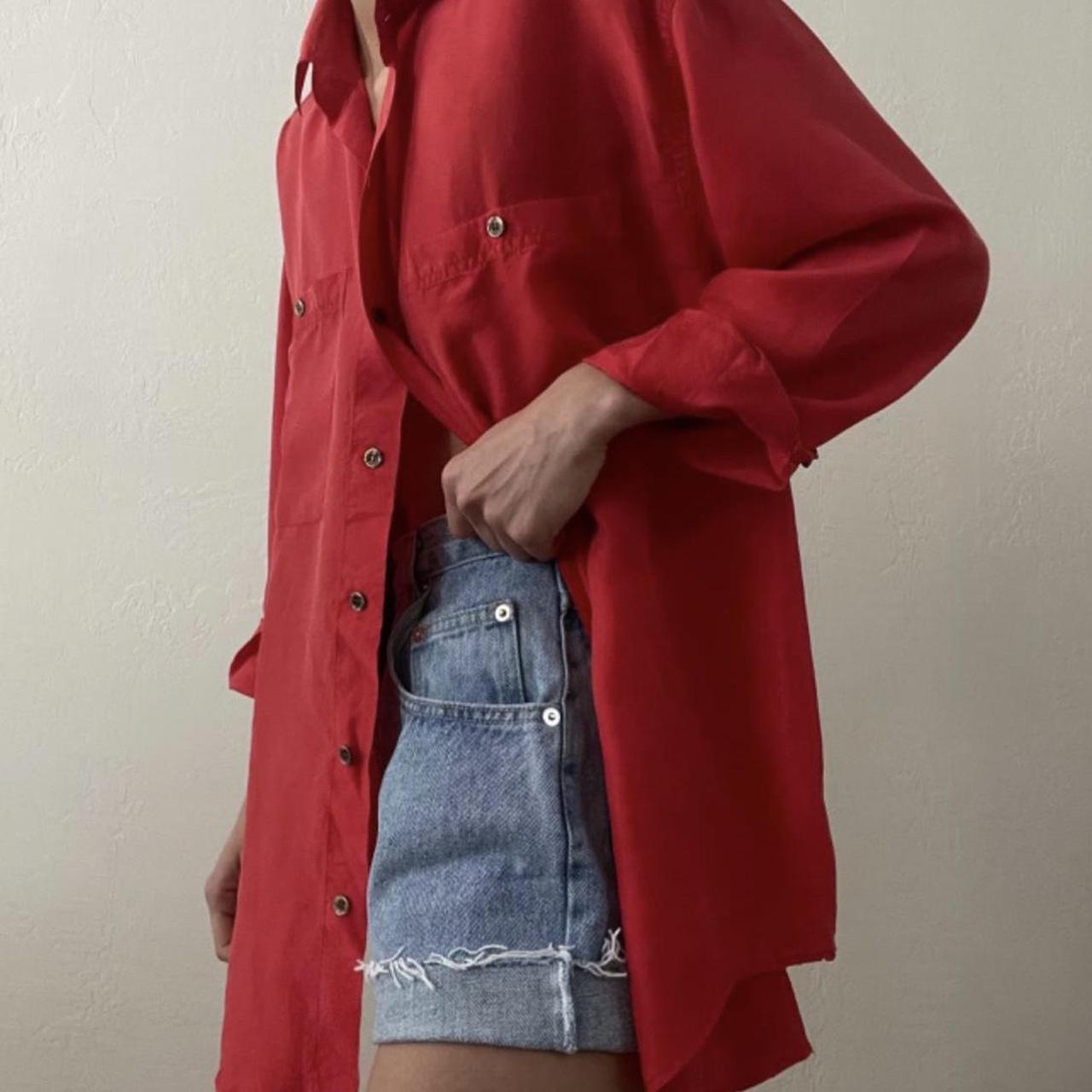 red silk button up pair it with light wash denim... - Depop