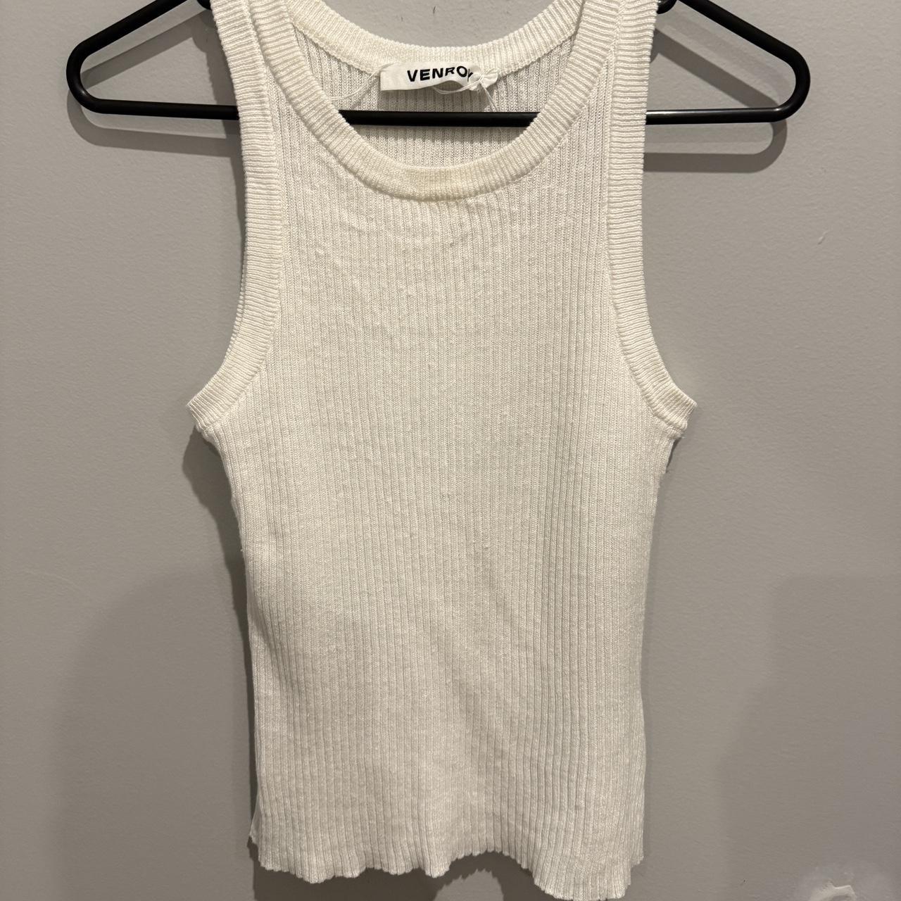 Venroy cream / white textured halter tank top, size... | Depop