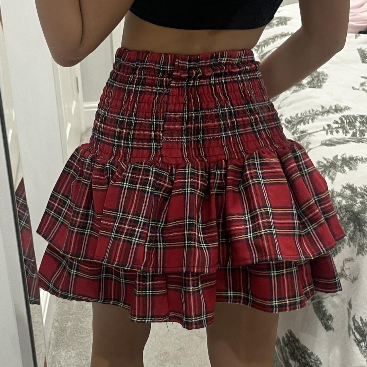 boutique chequered red rara skirt size S/M excellent... - Depop