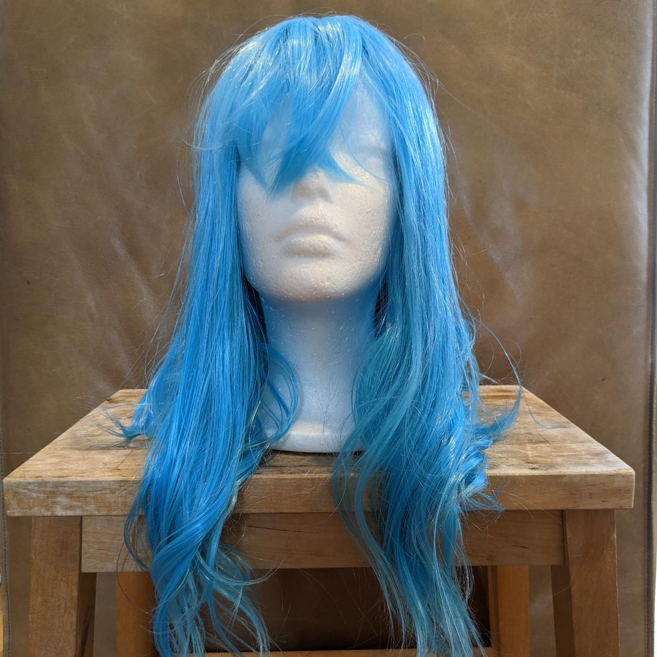 long blue wig with bangs. - washed and brushed. -... - Depop