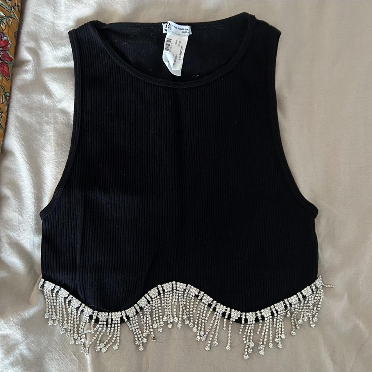 Zara Black Diamond fringe crop top Size XS - Depop