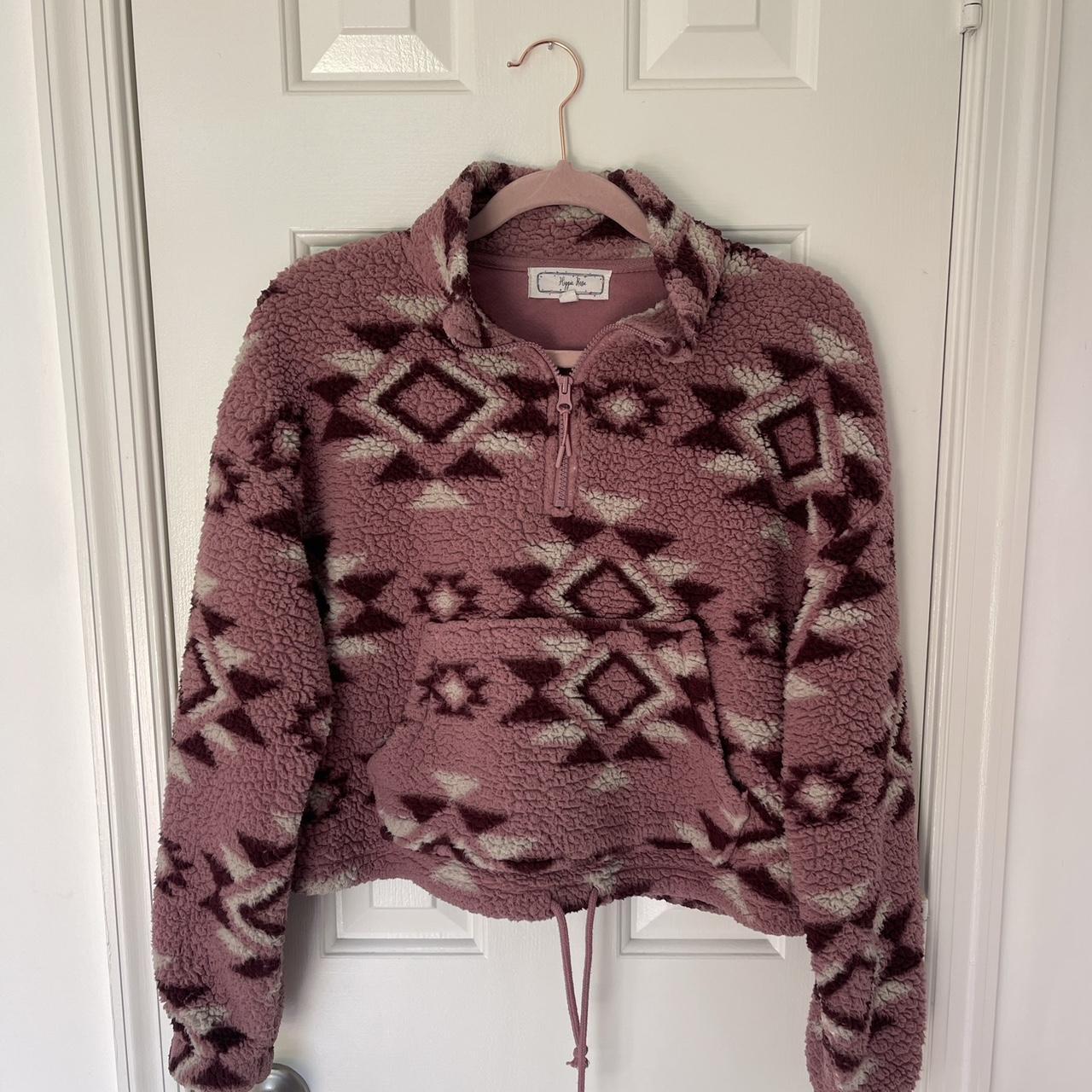 Pink Aztec Sherpa Pullover Sweater - Depop