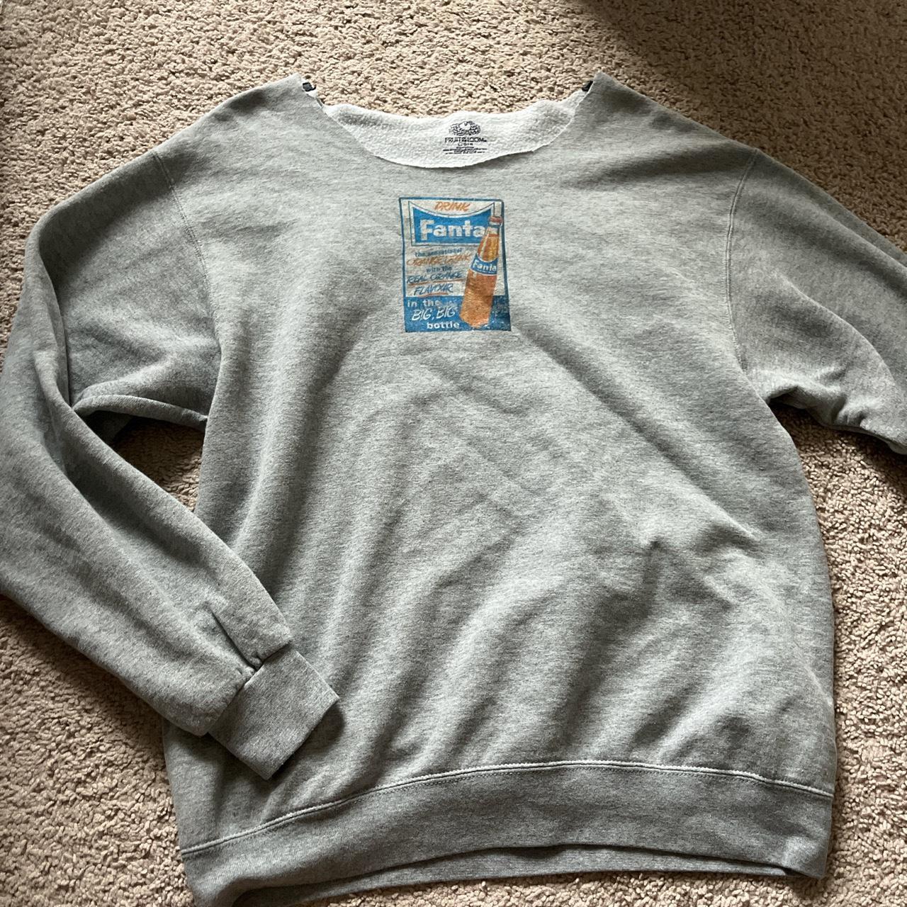 gray off the shoulder vintage fanta crewneck i cut... - Depop