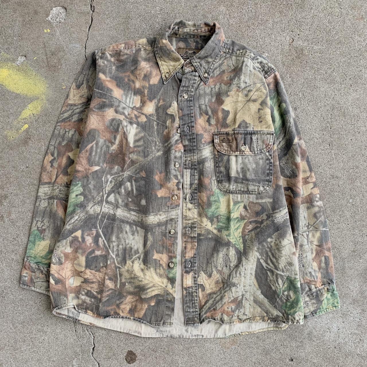 90s Vintage RealTree Camo Faded Button Up Over Shirt... - Depop
