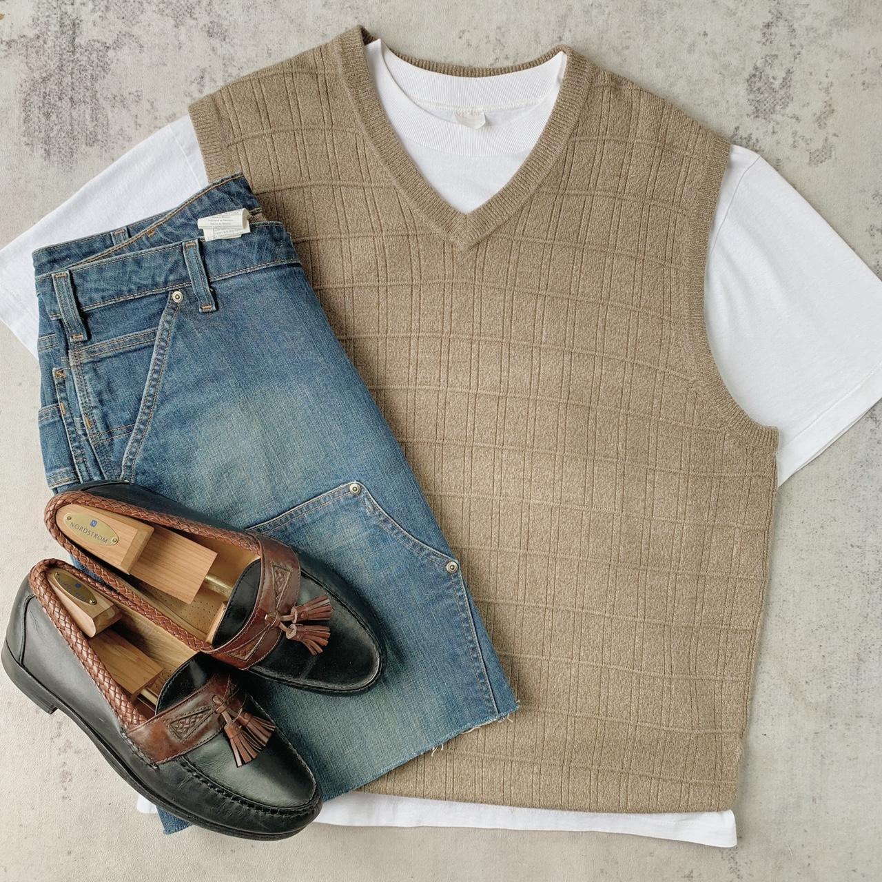 2000s Boxy Earth Tone Knit Sweater Vest Academia Old... | Depop