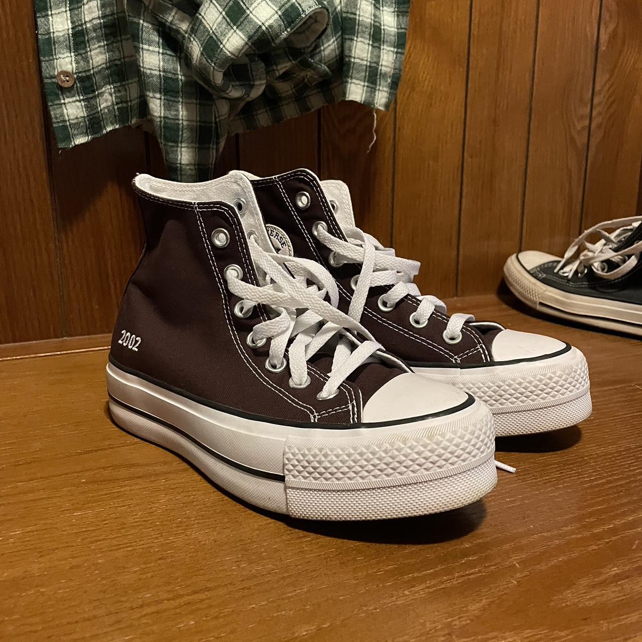 brown platform converse with 2002 embroidered size... - Depop