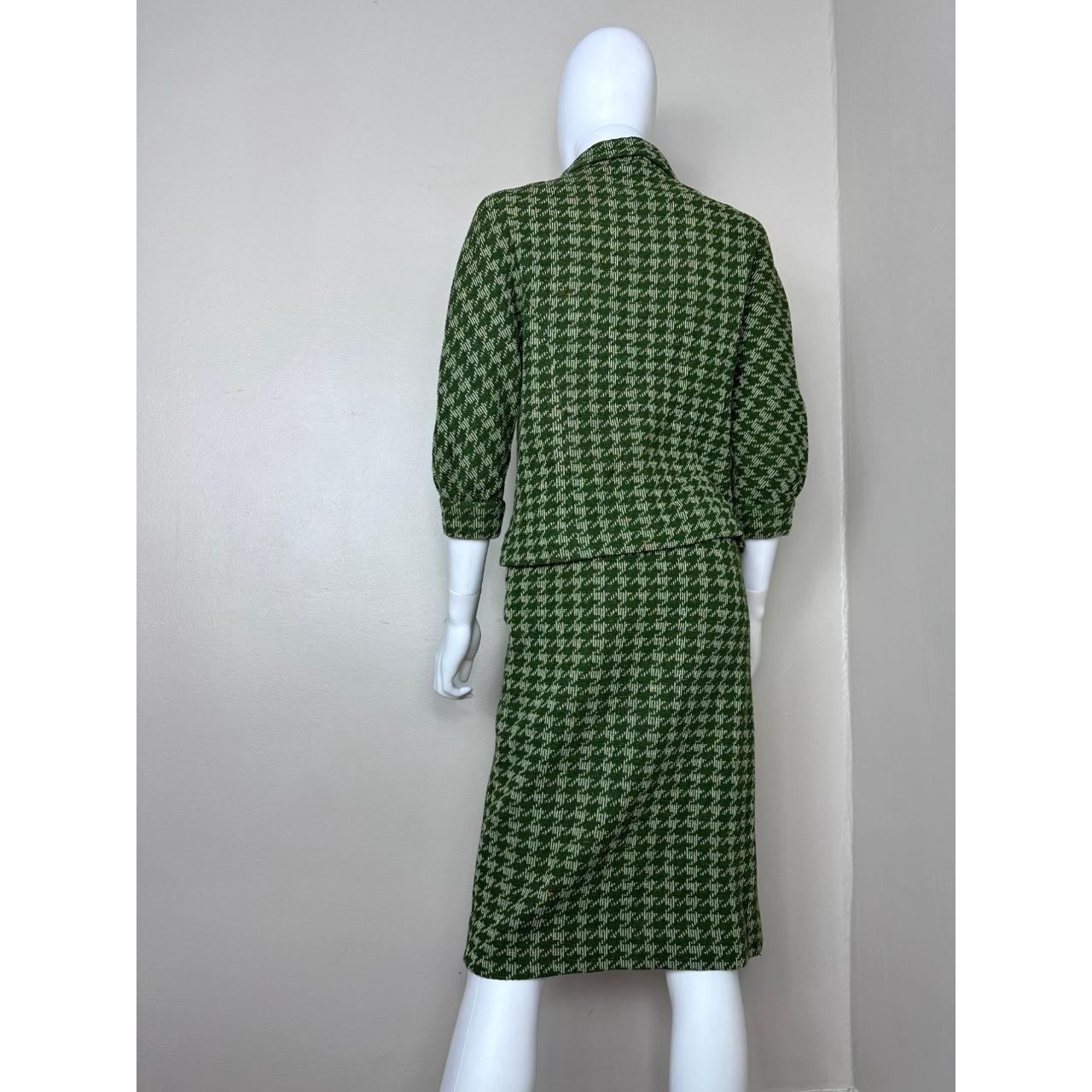 Vintage 1960s Green Houndstooth Plaid Wool Suit,... - Depop