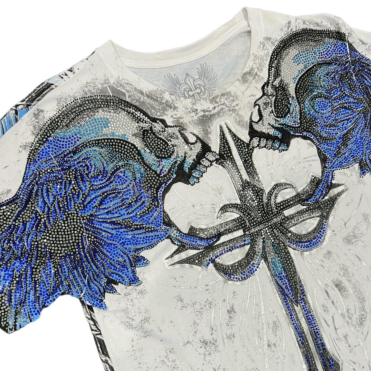 Y2K Cyber Goth Skull and Cross Rhinestone Xzavier... - Depop