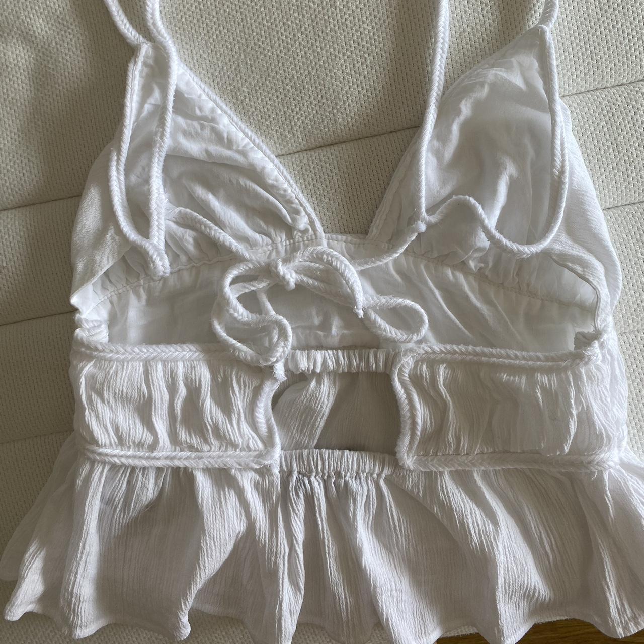 zara white ruffle peplum top size small, would fit... - Depop