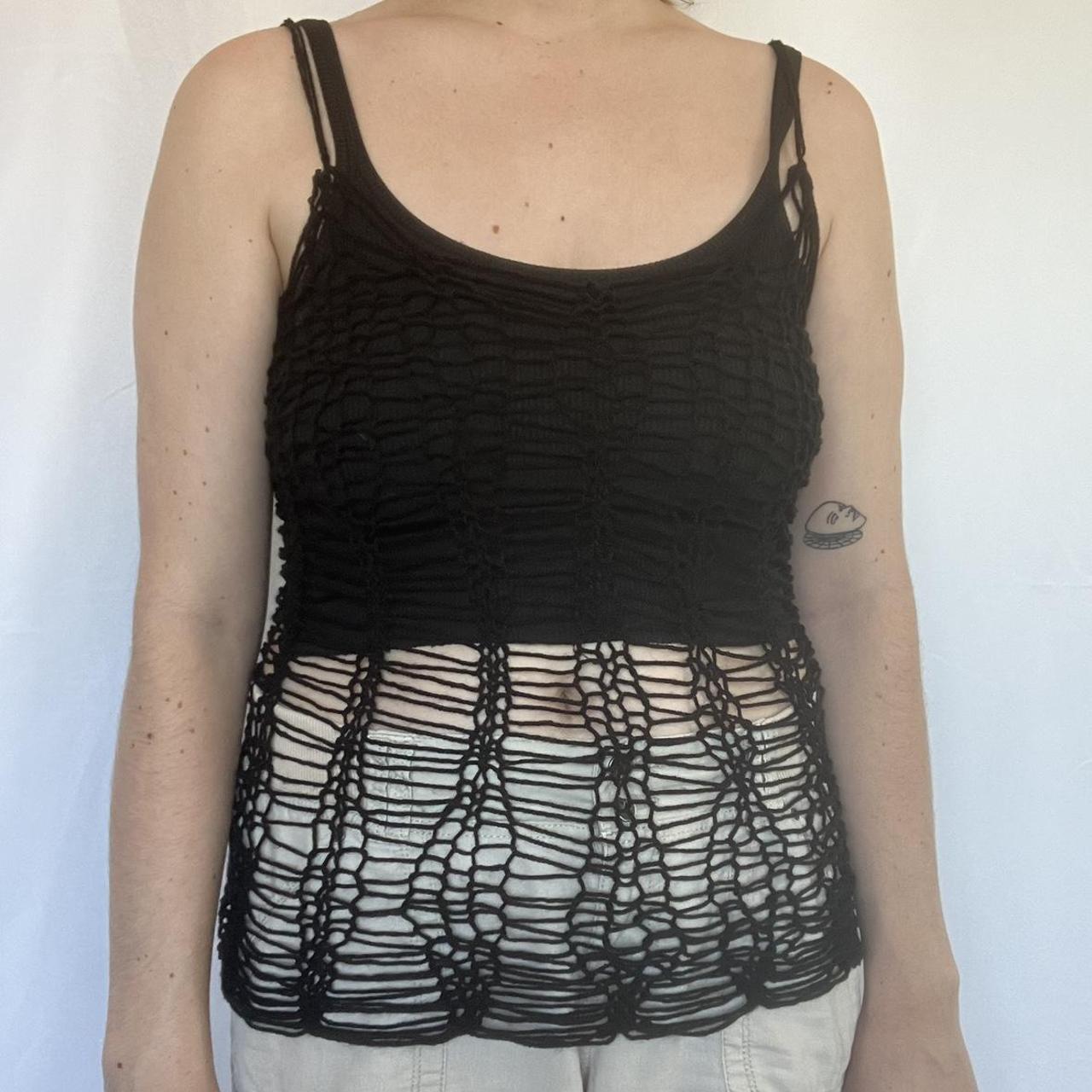 black loose knit tank top handmade by me made with... - Depop