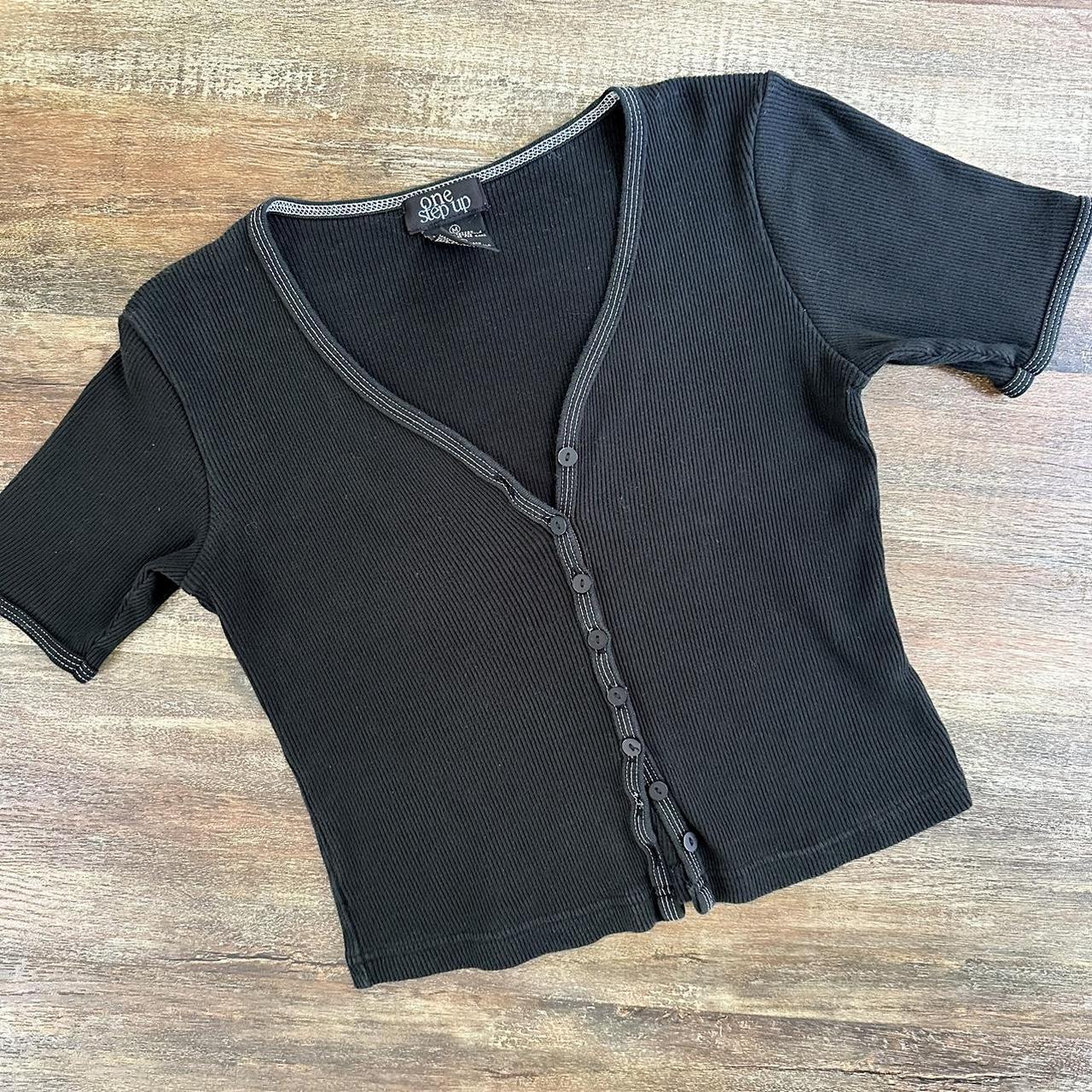Classic 90s Button-down top by One Step Up. Stretchy... - Depop