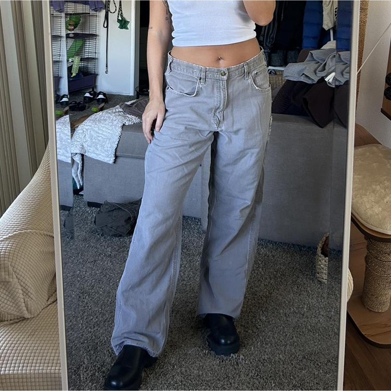 CARHARTT PANTS in a greyish/ stone/ taupe color... - Depop